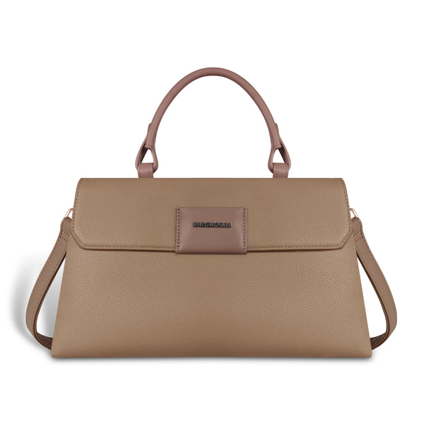 Magnolia Taupe Vegan Leather Handbag for Women | 12L Spacious Everyday