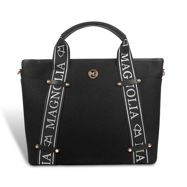 Magnolia® Vegan Leather Black Handbag – 15L Spacious Tote for Everyday